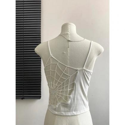 Women Crop Top With Spider Web Back Design - Black Or White Color on Luulla
