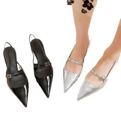 Silver Pointed Toe Slingback Kitten Heel Shoes on Luulla