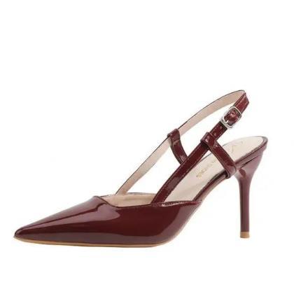 Burgundy Patent Leather Pointed Slingback Heels on Luulla