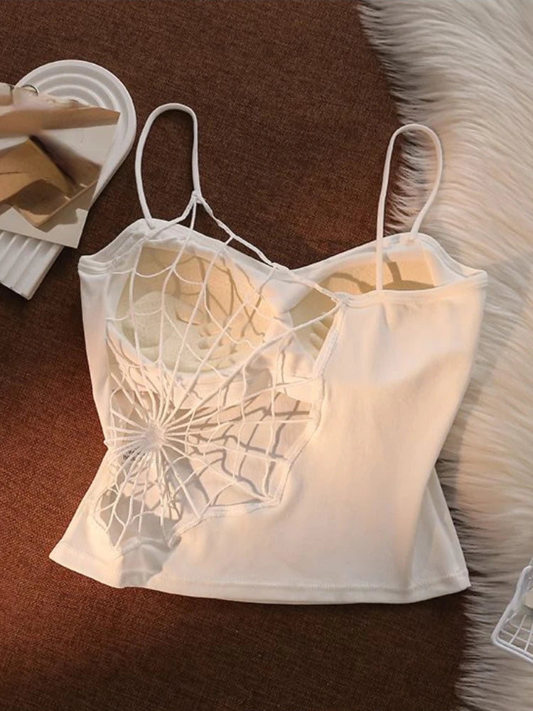 Women Crop Top With Spider Web Back Design - Black Or White Color on Luulla