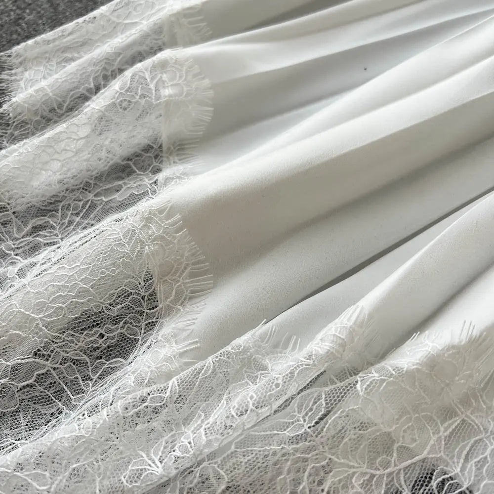 White Lace-trimmed Long Sleeve Maxi Dress on Luulla