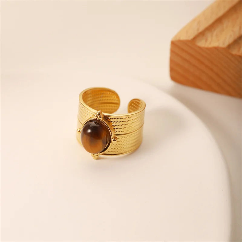 Adjustable Gold Rings With Natural Stone Accents on Luulla