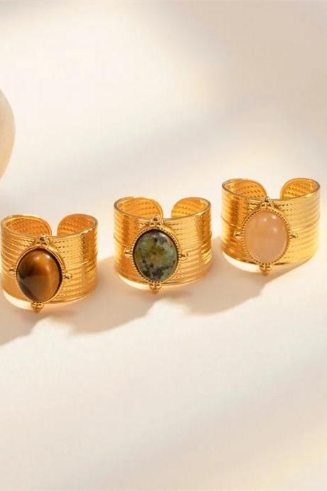 Adjustable Gold Rings With Natural Stone Accents on Luulla