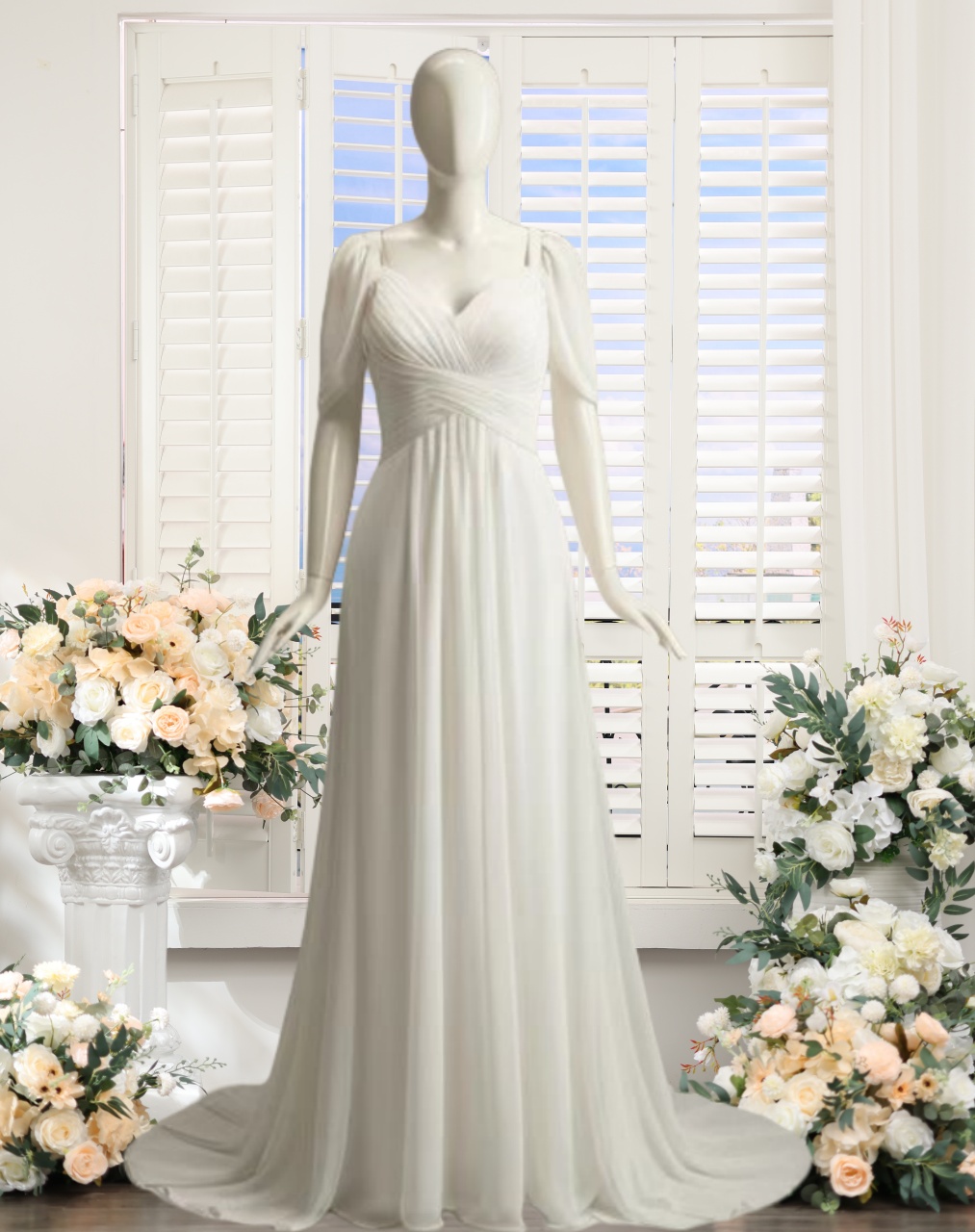 Simple Chiffon Wedding Dresses Court Train For Bride 2025 V Neck ...