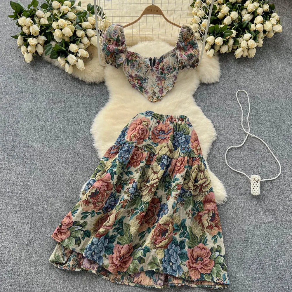 Floral Vintage Two-piece Dress Set Women E on Luulla