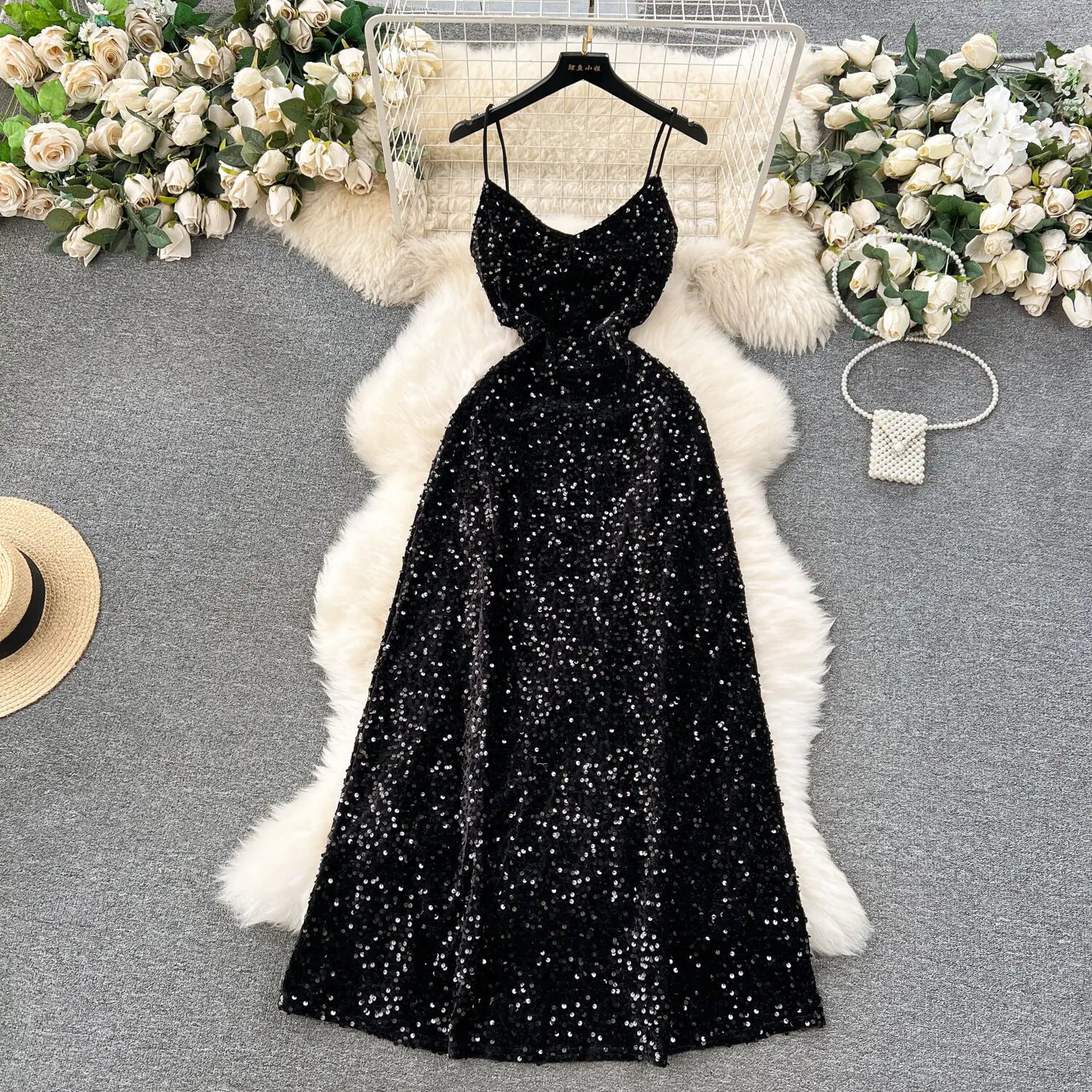 Elegant Black Sequin Evening Gown For Women on Luulla