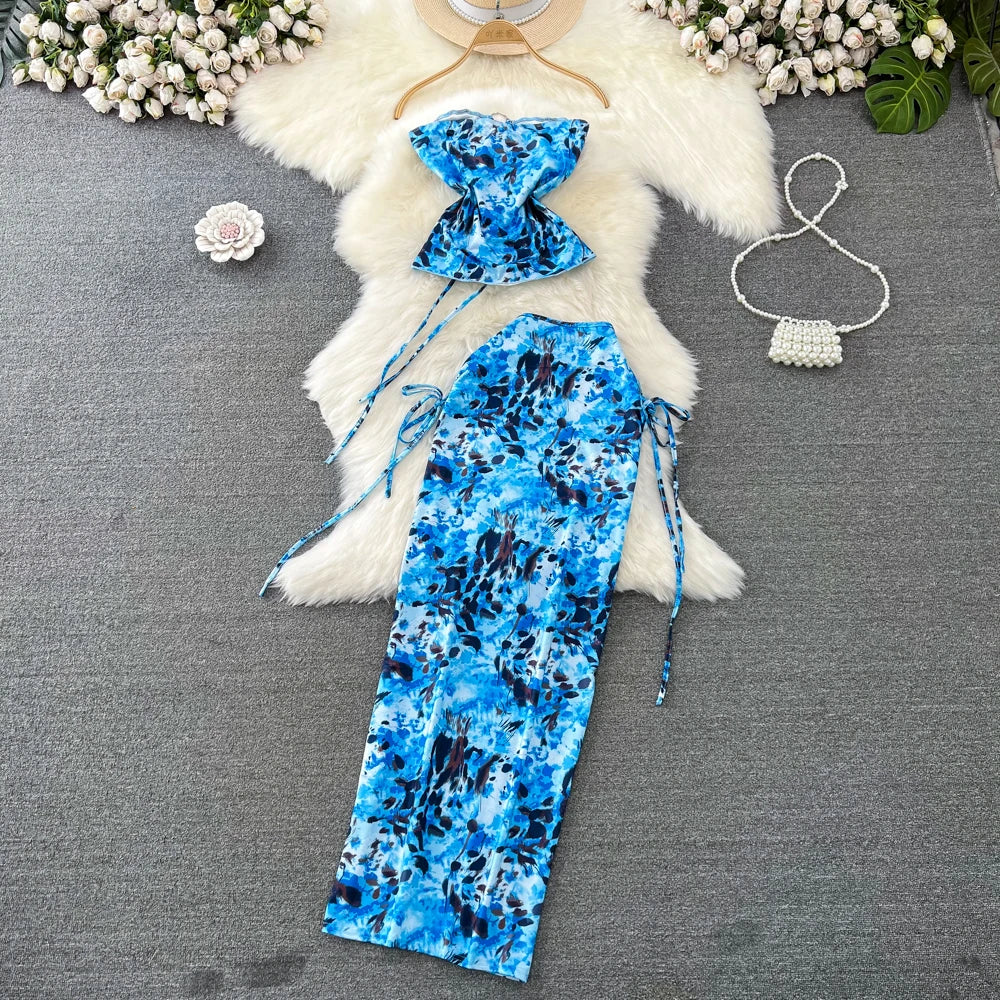 Blue Floral Two-piece Summer Beach Set on Luulla