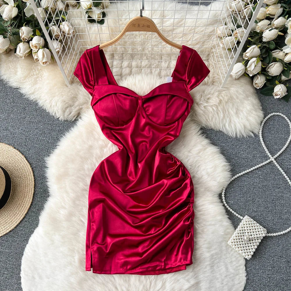 Elegant Red Satin Cocktail Dress With Bustier on Luulla