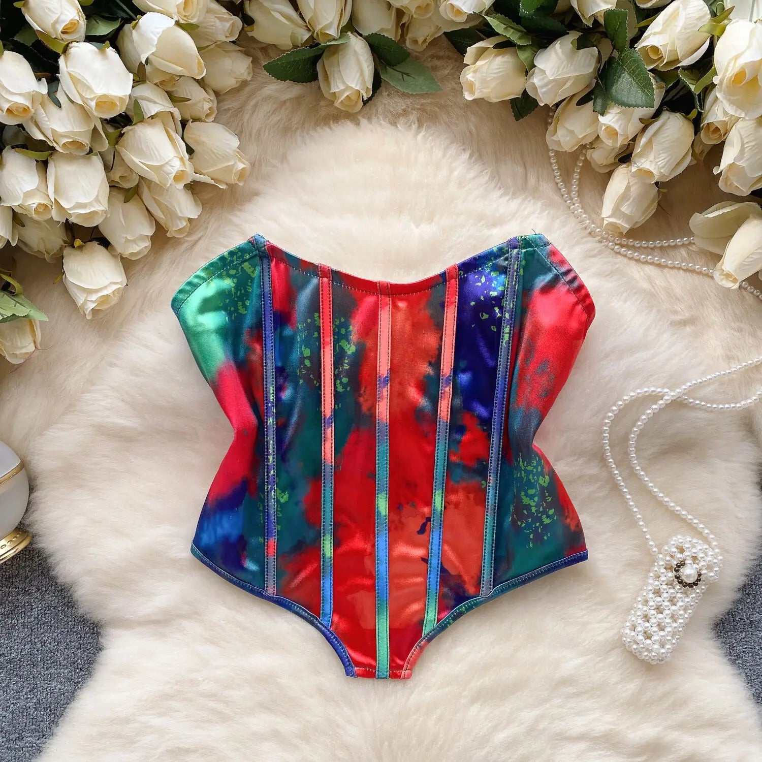 Vibrant Abstract Corset Top With Colorful Stripes on Luulla
