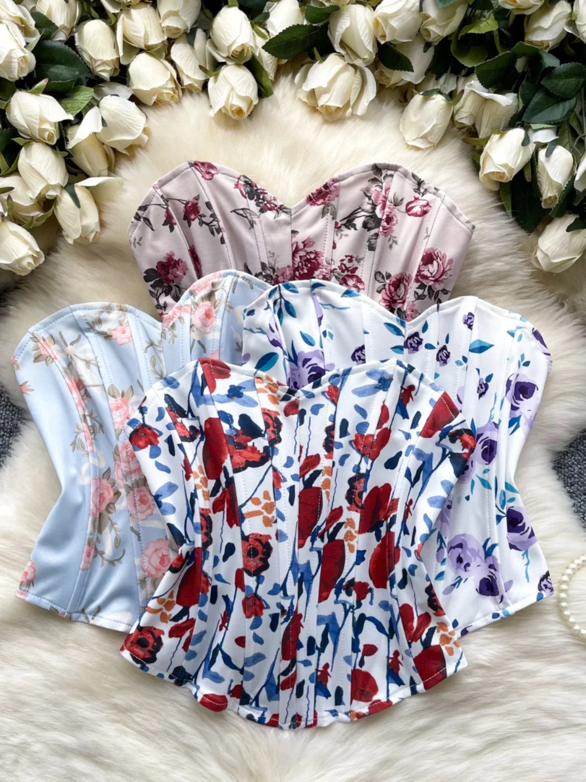 Elegant Floral Print Strapless Corset Tops Collection on Luulla