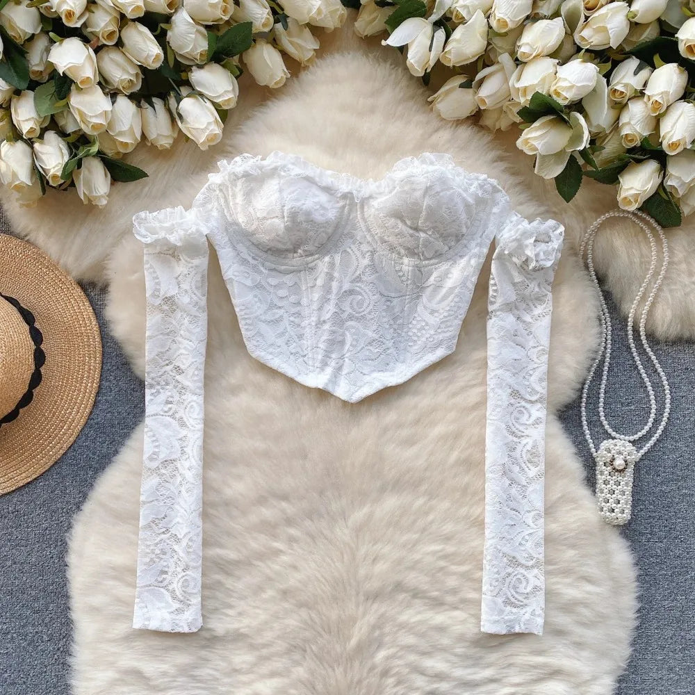Elegant White Lace Off-shoulder Bustier Top on Luulla