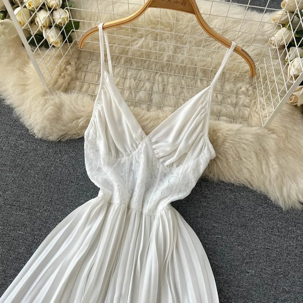 White Lace-trimmed Long Sleeve Maxi Dress on Luulla