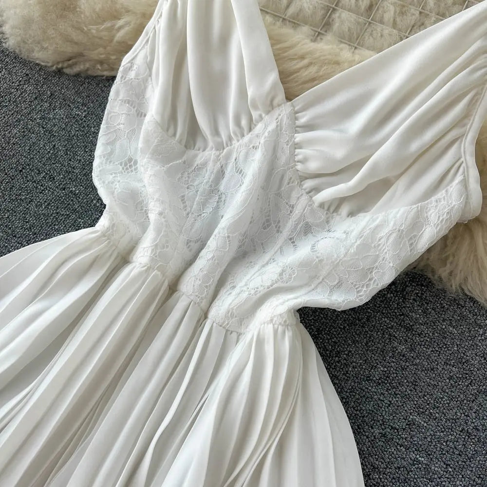 White Lace-trimmed Long Sleeve Maxi Dress on Luulla