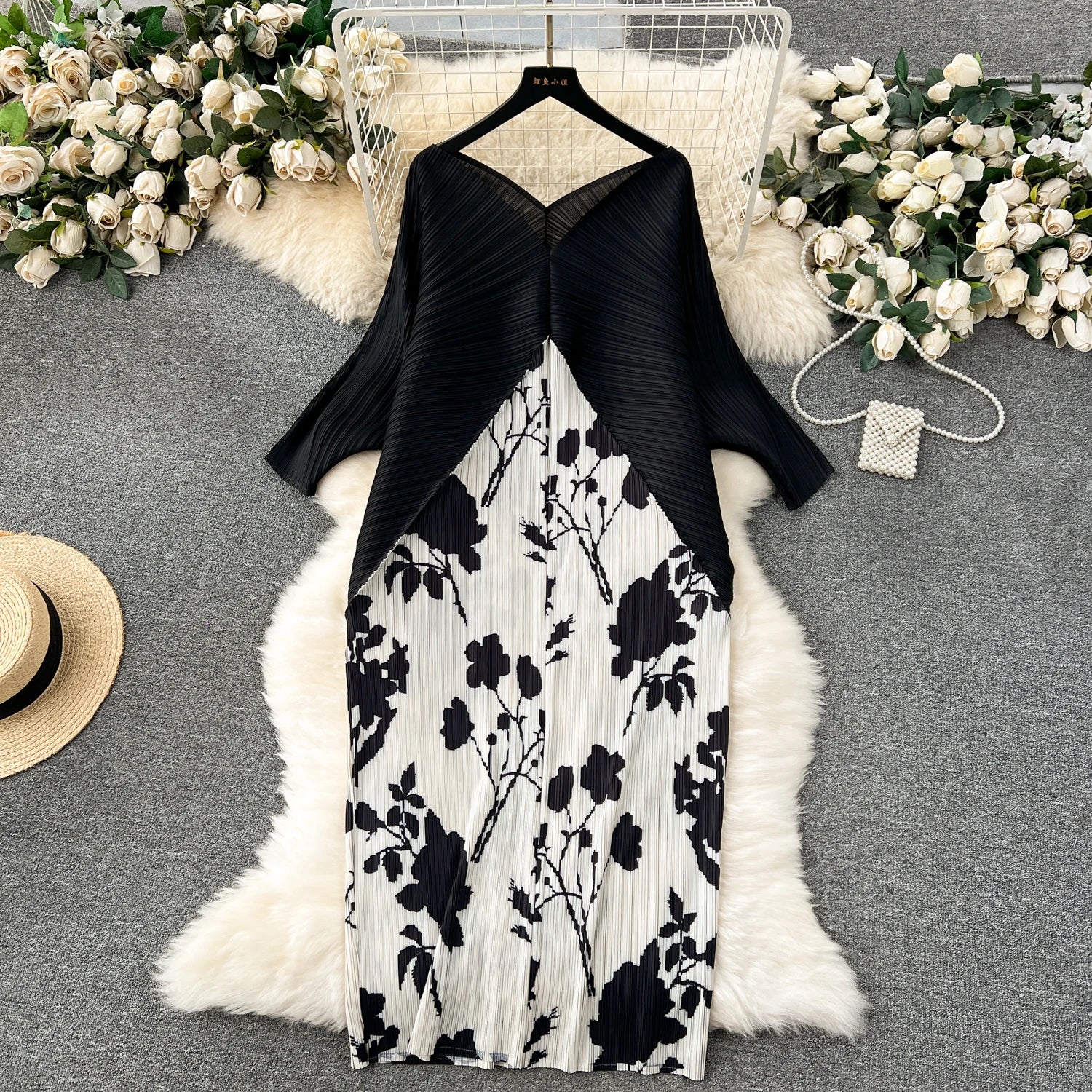 Black And White Floral Evening Dress Chic on Luulla