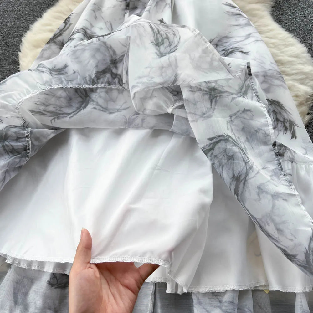 Floral Chiffon Summer Dress With Puff Sleeves on Luulla