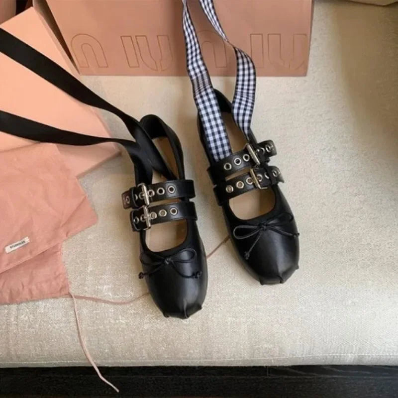 Womens Lace-up Ballet Flats With Ankle Wrap on Luulla