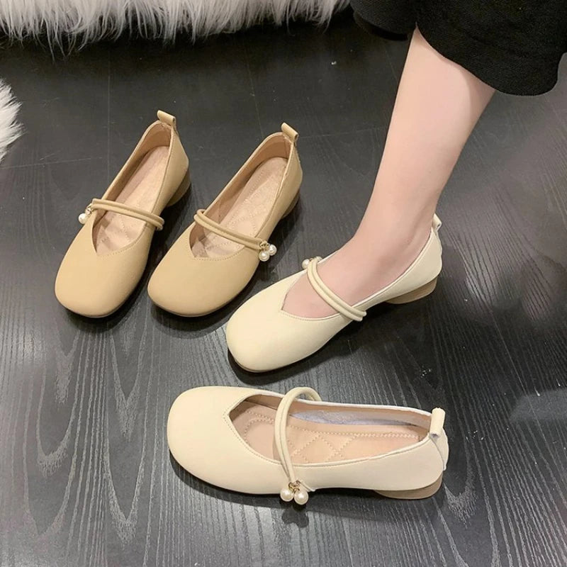 Chic Neutral Ballet Flats With Pearl Details on Luulla