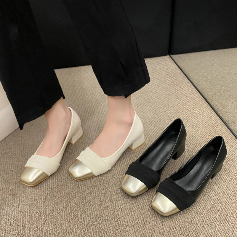 Stylish Block Heel Shoes With Metallic Toes on Luulla