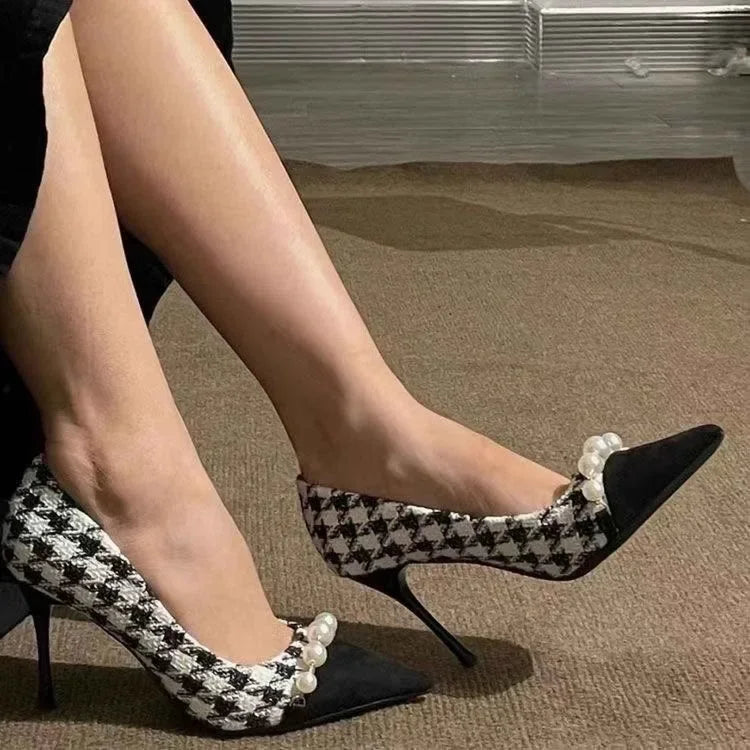 Houndstooth Pumps With Pearl Detailing Stiletto Heels on Luulla