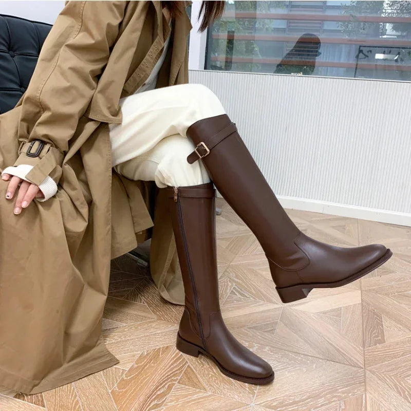 Womens Brown Knee-high Leather Riding Boots on Luulla
