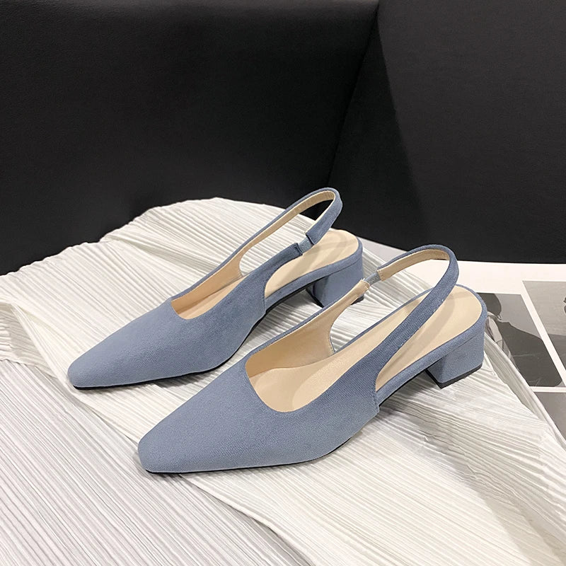 Chic Blue Slingback Low Heel Shoes Comfort on Luulla
