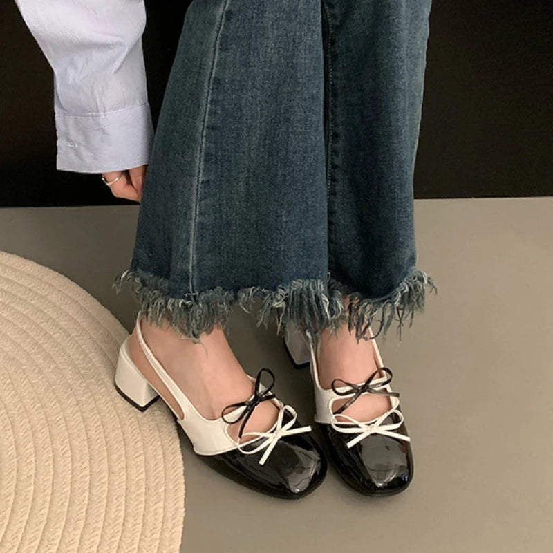 Chic Black And White Block Heel Shoes on Luulla