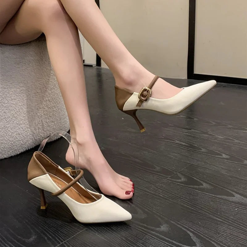 Chic Two-tone Stiletto Heels With Strap Design on Luulla