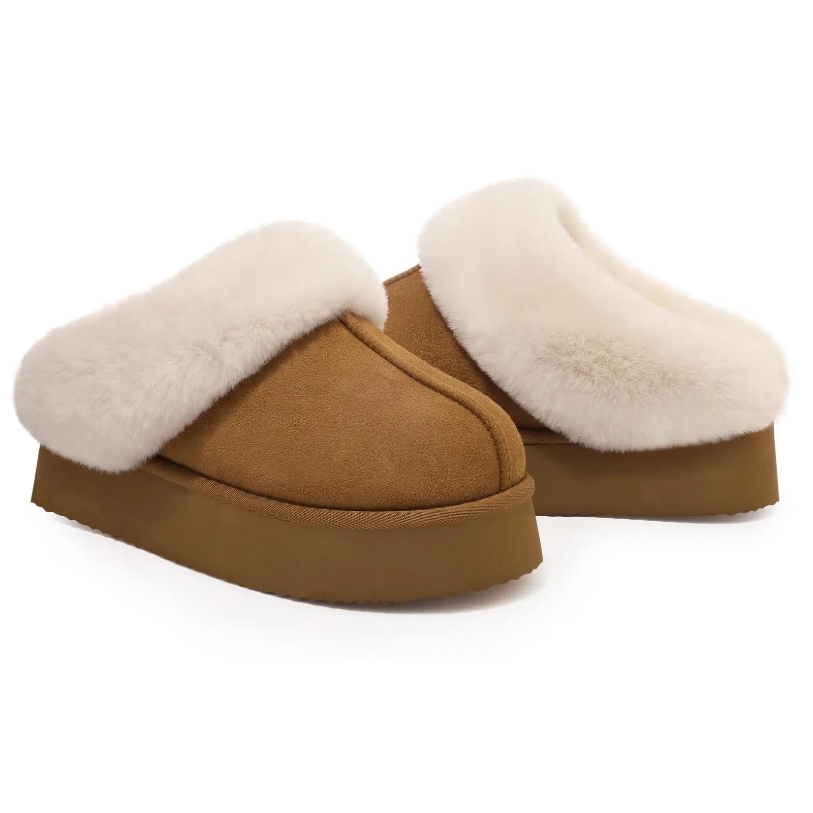 Cozy Faux Fur Lined Suede Platform Slippers on Luulla
