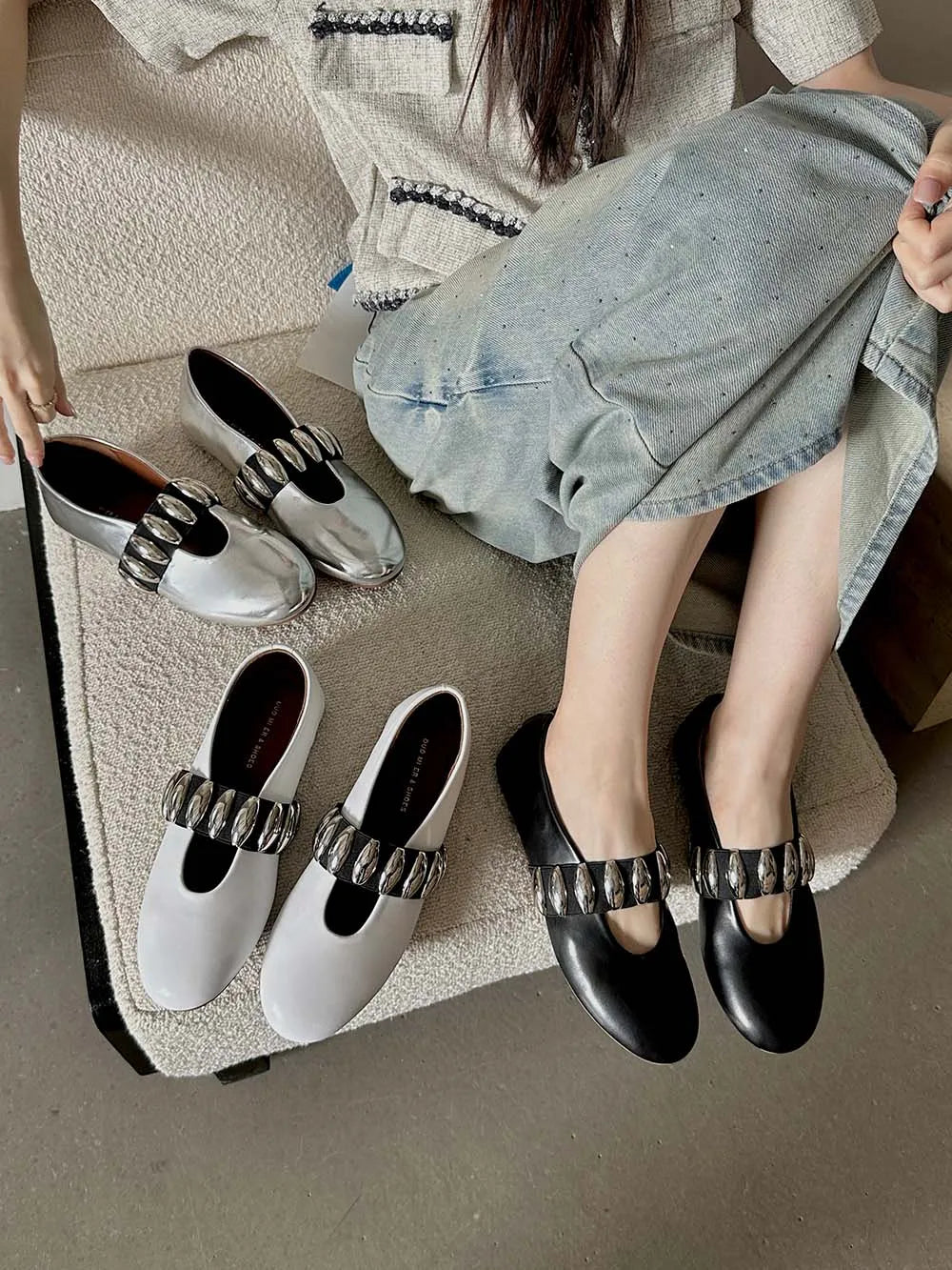 Stylish Metallic Slip-on Shoes With Buckle Design on Luulla