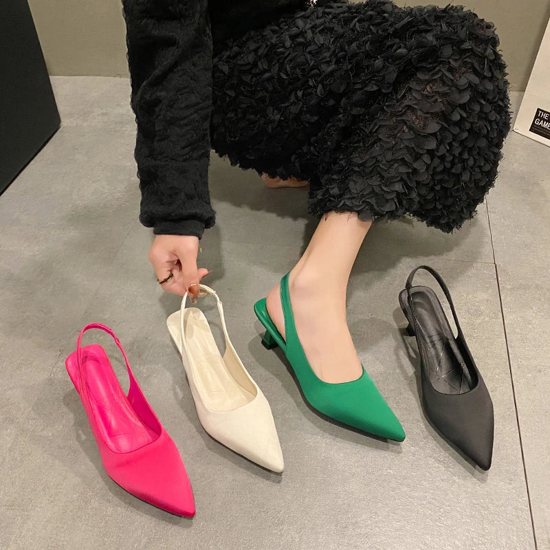 Chic Low Heel Slingback Pointed Toe Pumps on Luulla