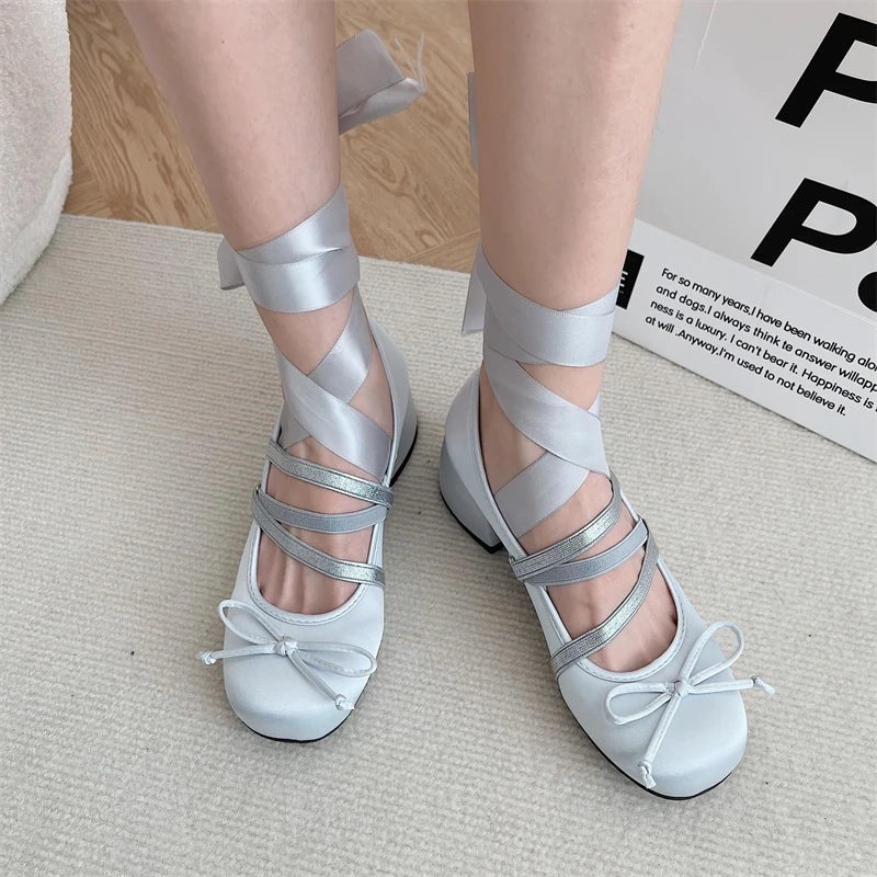 Ballet Flats With Ribbon Ties