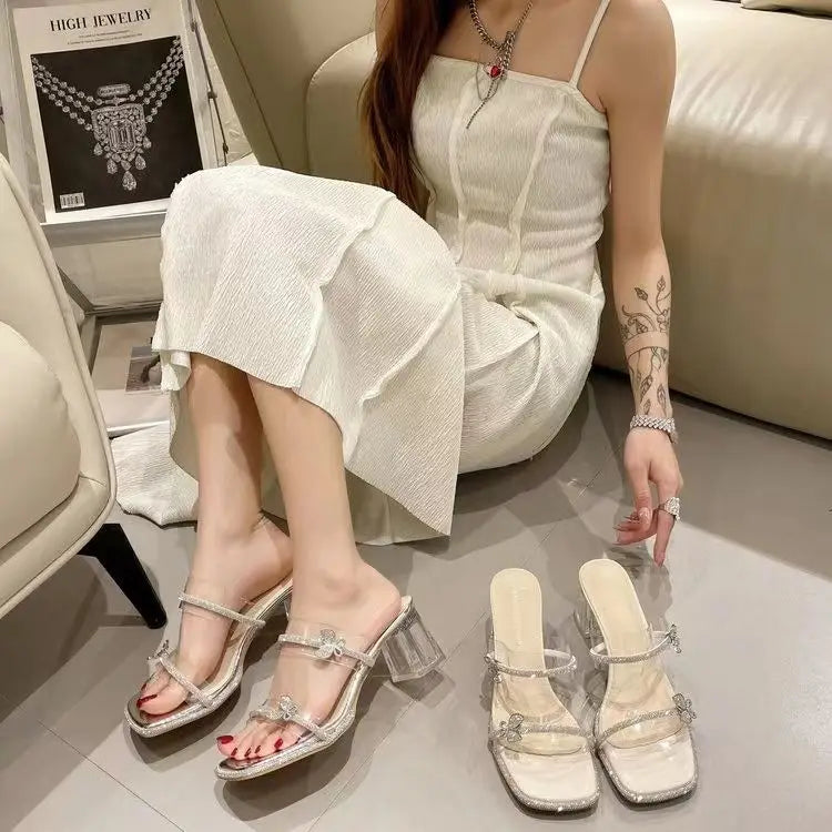Strapless White Dress With Transparent Heel Sandals on Luulla