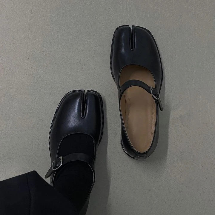 Unique Split-toe Leather Shoes With Buckle Strap on Luulla
