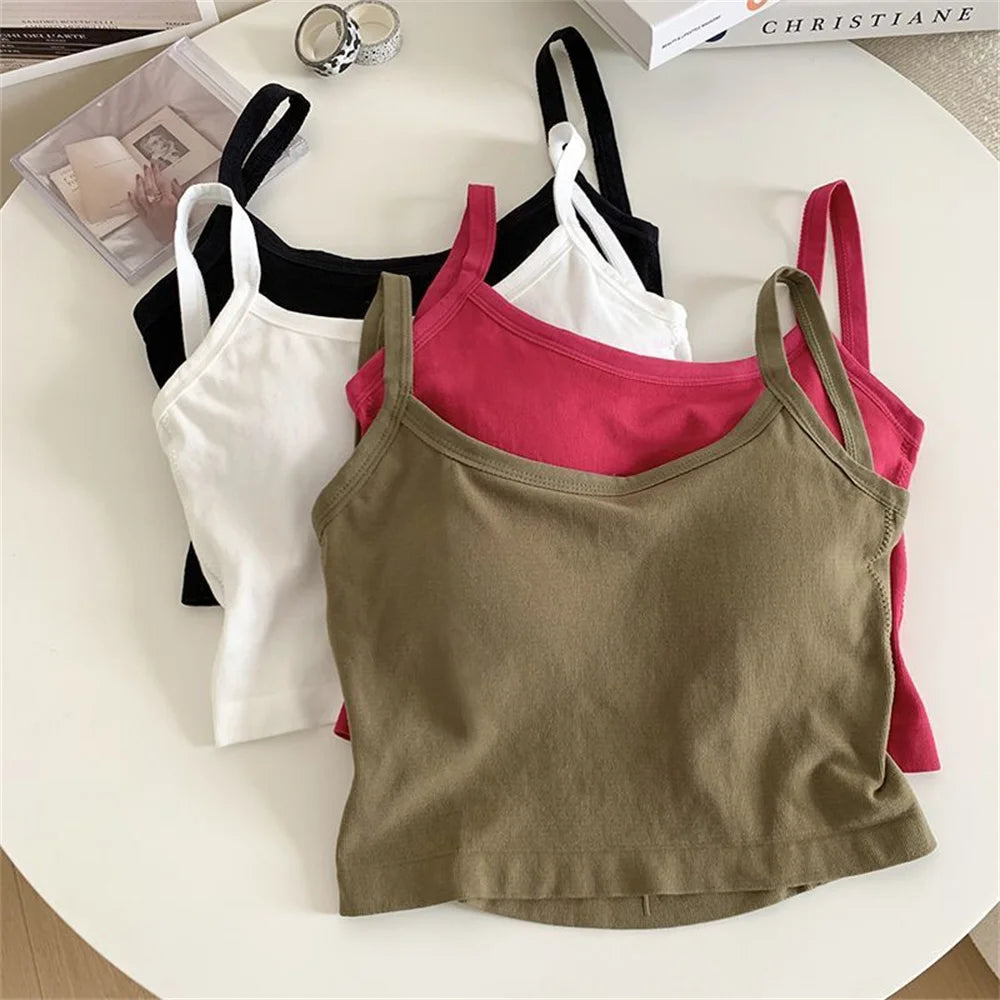 Versatile Cotton Blend Adjustable Strap Crop Tops on Luulla