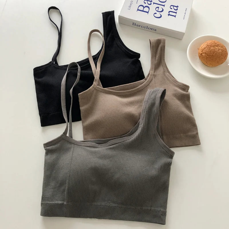 Ribbed Crop Tops With Stretch Adjustable Straps on Luulla