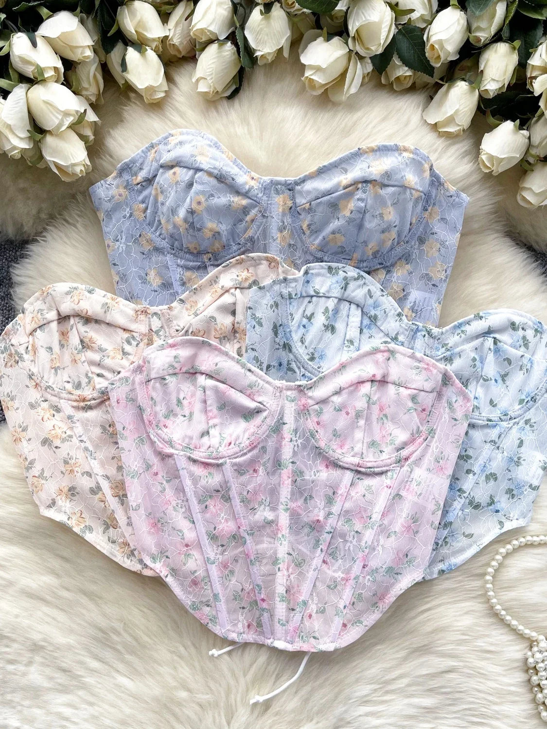 Floral Lace Bustier Corset Top In Pastels on Luulla