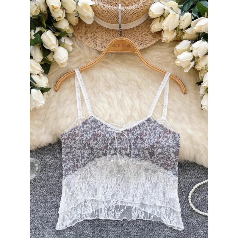 Floral Lace Layered Cami Top, Adjustable Straps on Luulla