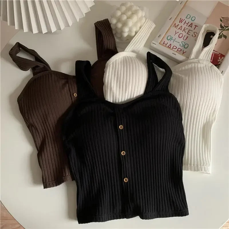 Ribbed Button-front Camisole Top Three-pack on Luulla