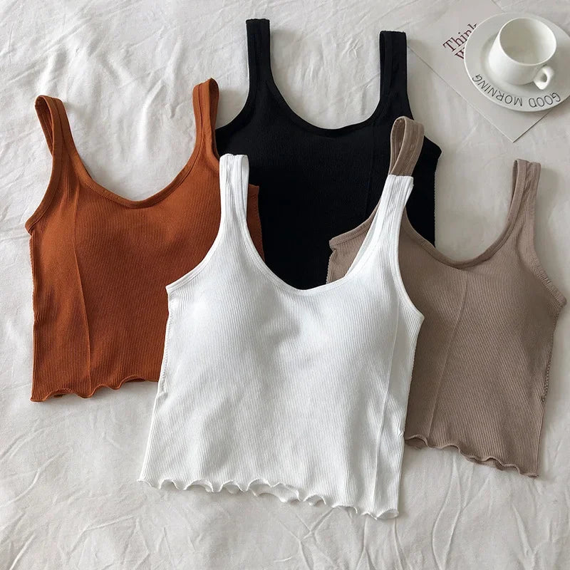 Ribbed Crop Tank Tops In Four Colors on Luulla