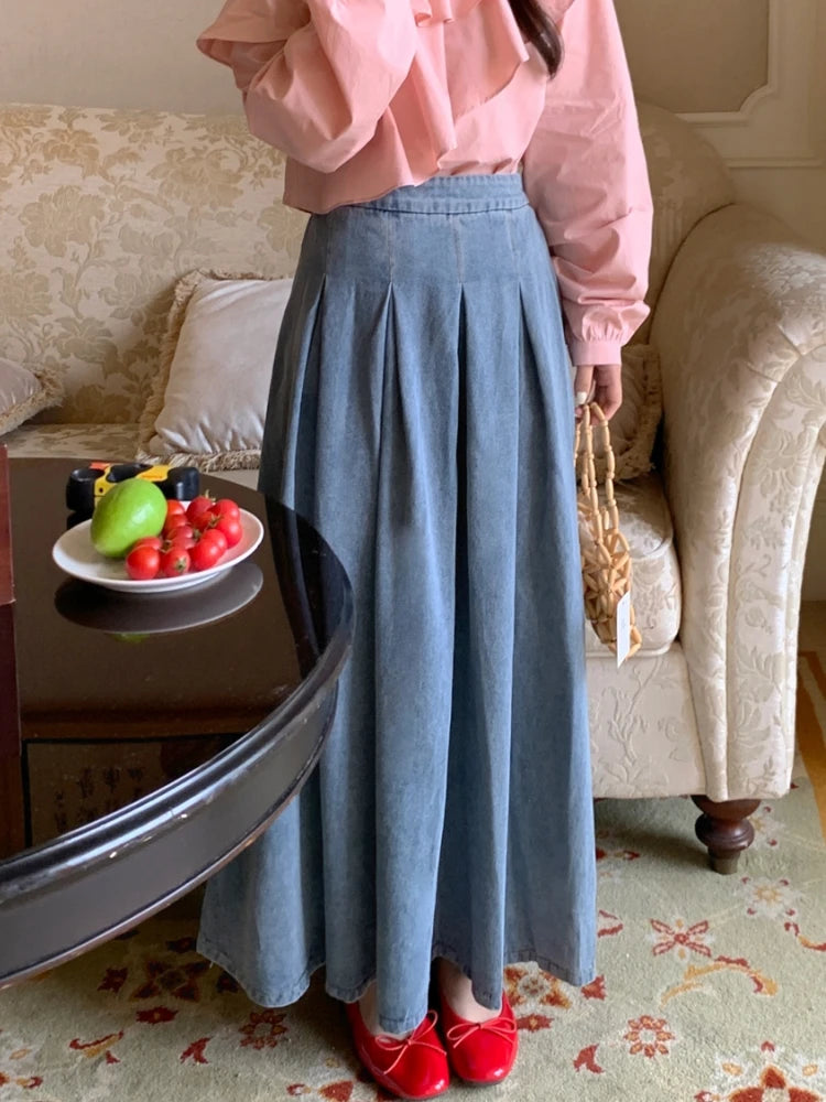 Wide-leg High-waist Denim Palazzo Pants on Luulla